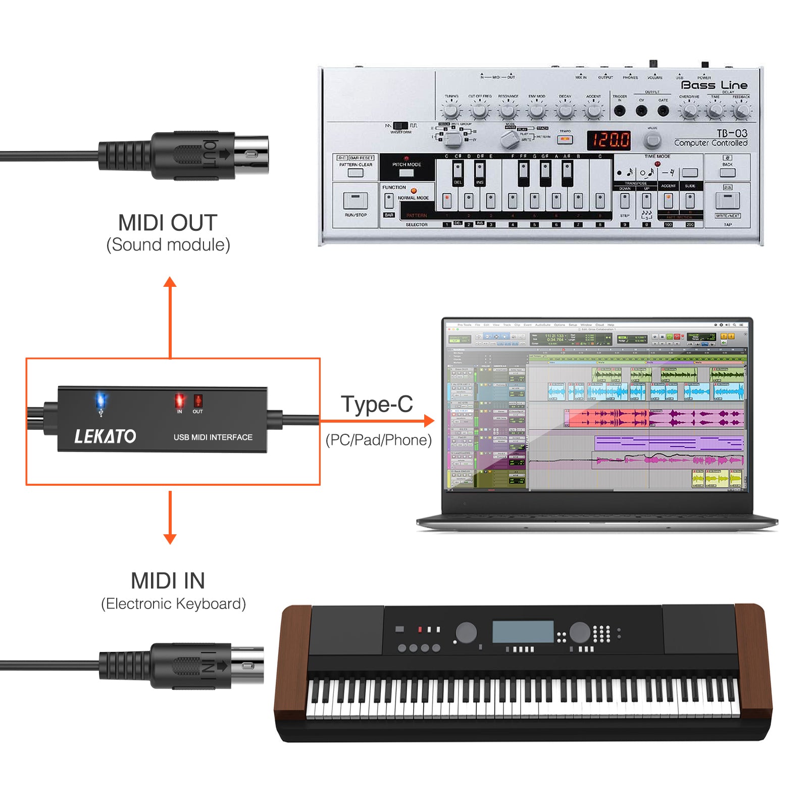 LEKATO LUM MIDI Cable To Type-C with Input & Output – LEKATO - Buy ...