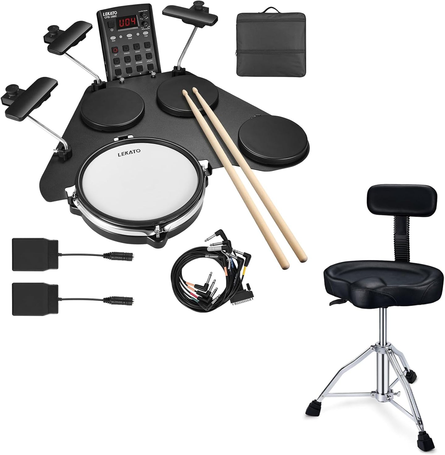 LEKATO Electronic Drum Set w/ Quiet Mesh Snare Drum Pads 220+ Sounds ...