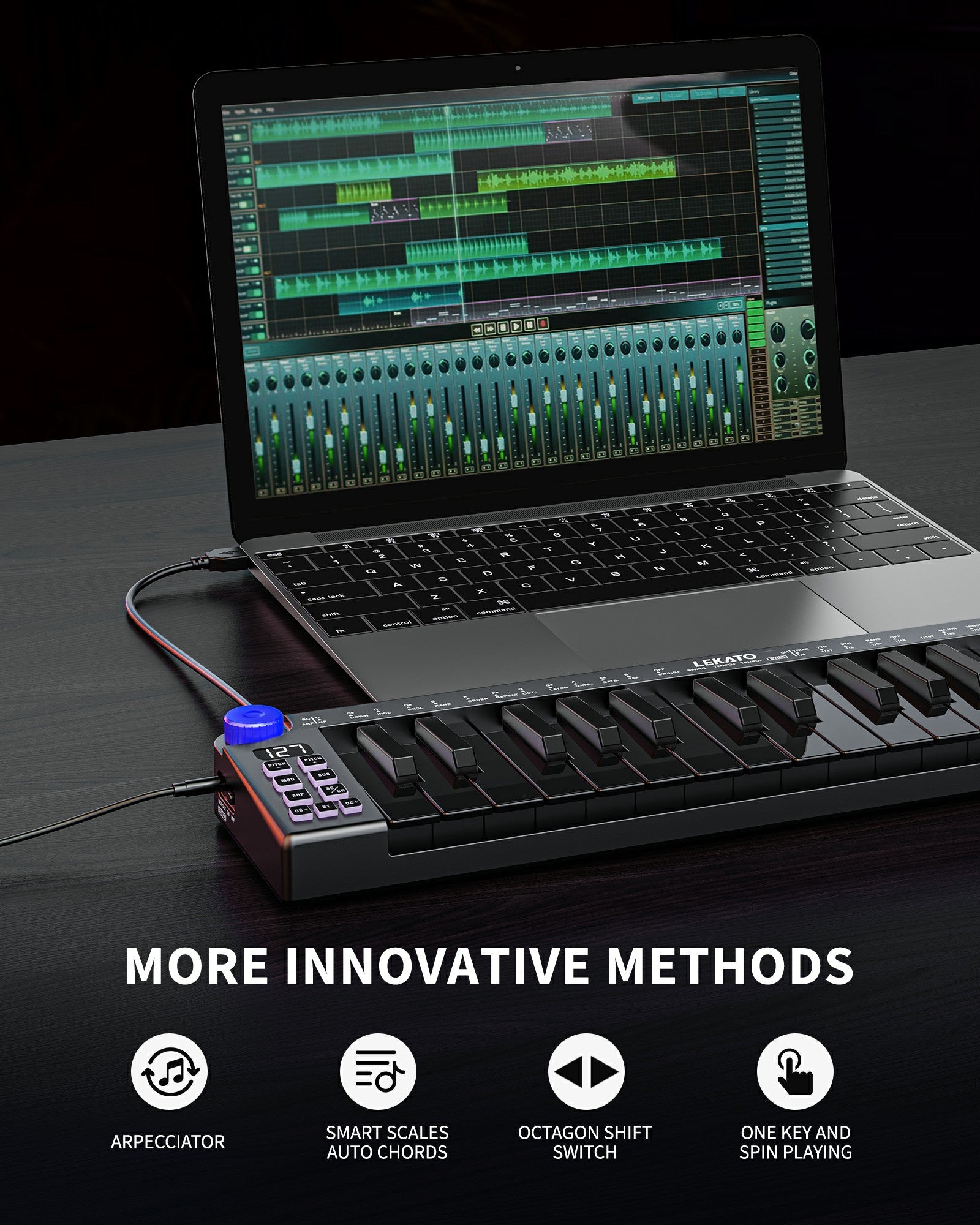 LEKATO SMK-25 MINI 25 Key MIDI Semi Weighted Keyboard Controller Bluet ...