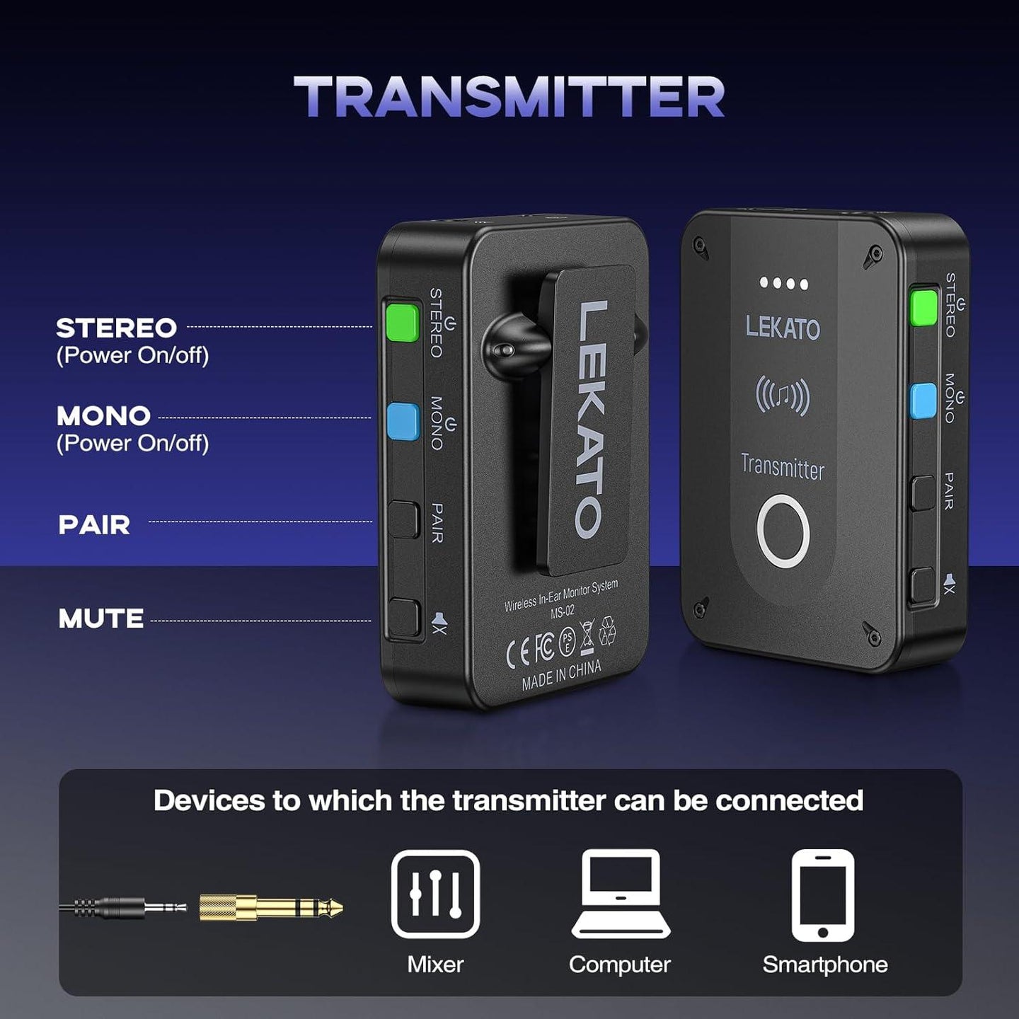 LEKATO MS-02 In Ear Monitor 2.4G Stereo Wireless System – LEKATO - Buy ...