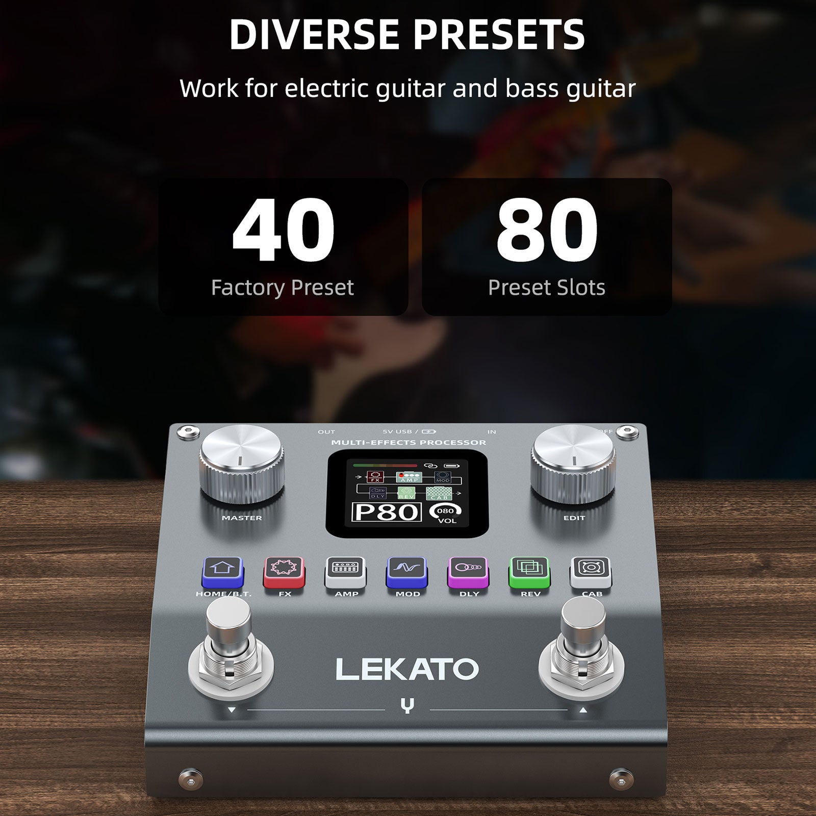 LEKATO ME-01 Multi Effects Processor Guitar Pedal w/6 Effects Modules ...