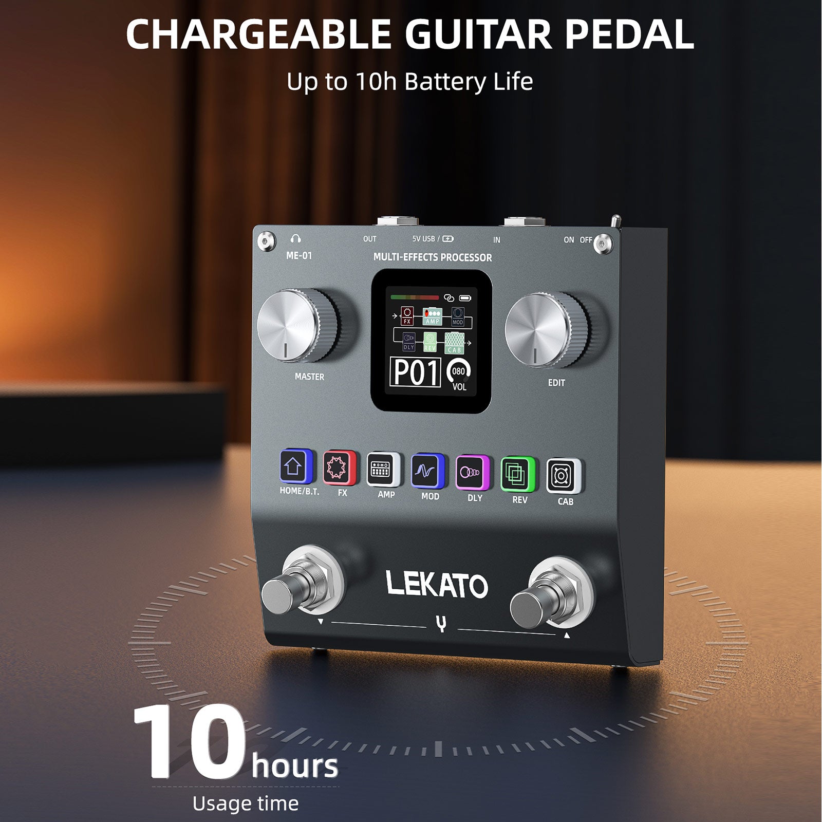 LEKATO ME-01 Multi Effects Processor Guitar Pedal w/6 Effects Modules ...