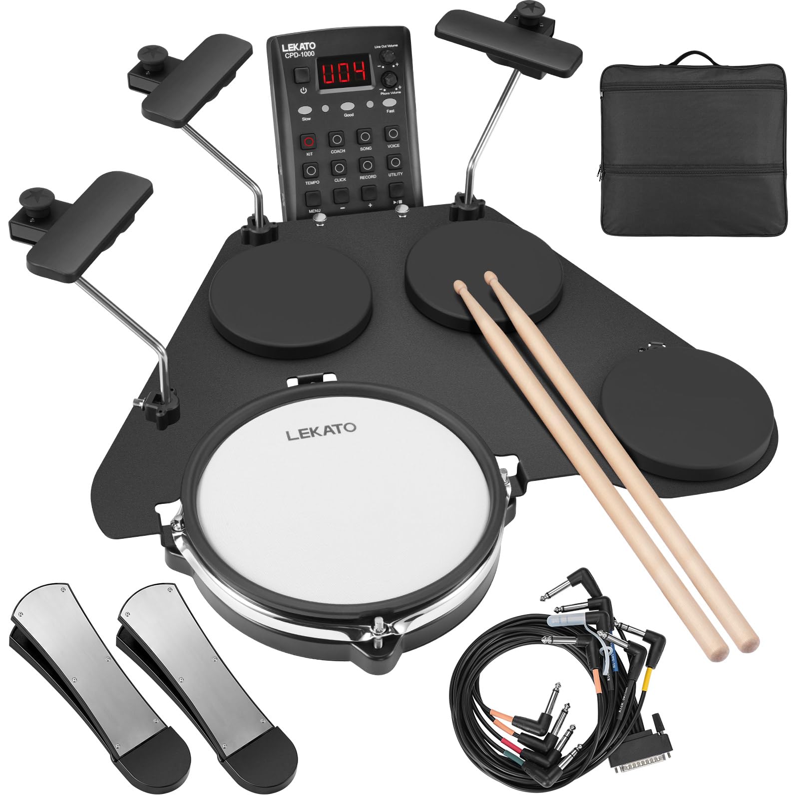 LEKATO Electronic Drum Set w/ Quiet Mesh Snare Drum Pads 220+ Sounds ...