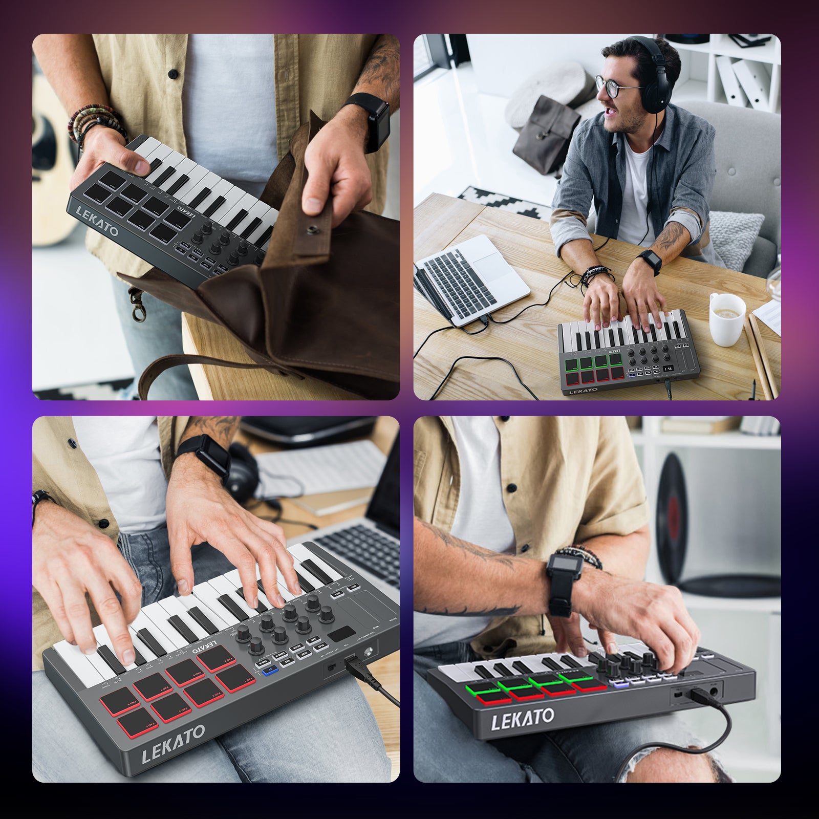 LEKATO 25 Keys MIDI Keyboard Controller USB 8 RGB Backlit CubeSuite So ...