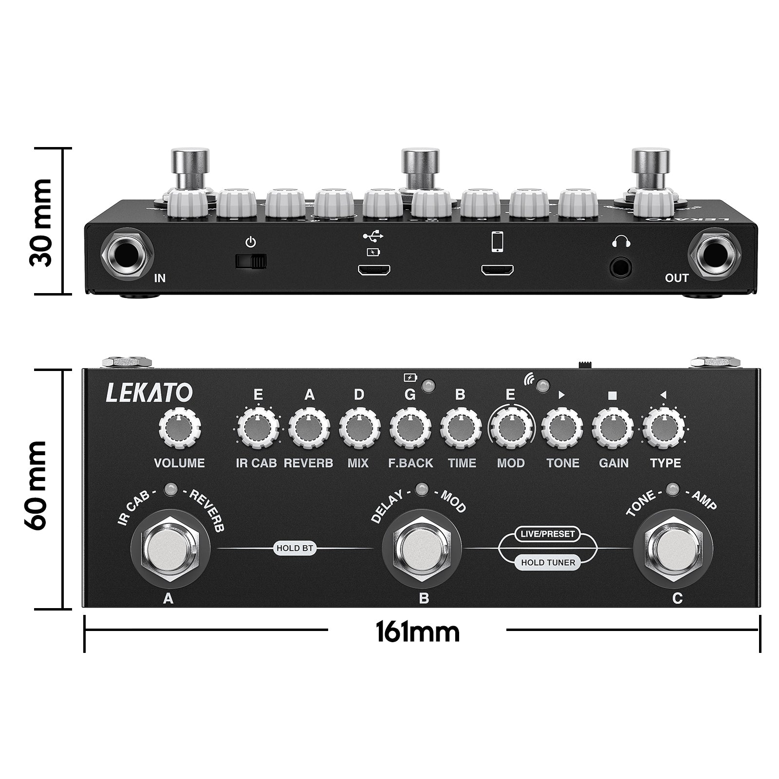 LEKATO Electric Guitar Bass Acoustic Guitar Multi-Effect Pedal 9 Pream ...