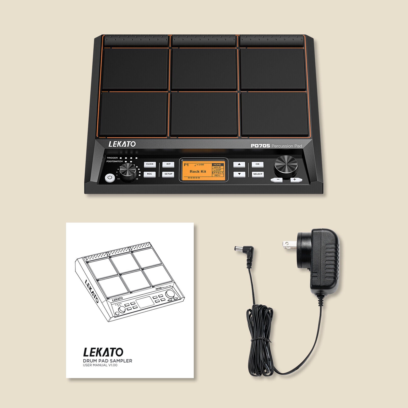 LEKATO PD705 Electric Percussion Pad Drum 9-Trigger Sample Multipad ...